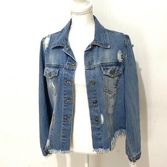 Love Tree | Jackets & Coats | Love Tree Denim Coat With Rose Appliqu ...